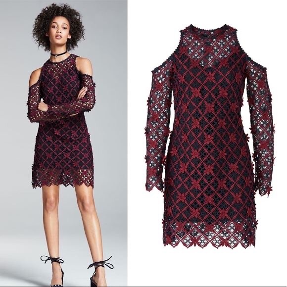 Self-Portrait | Dresses | Authentic Self Portrait Navy Maroon Lace Cold ...